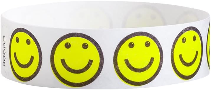 Amazon.com : 500 WristCo Smiley Face Tyvek Wristbands for Events - ¾” x ...