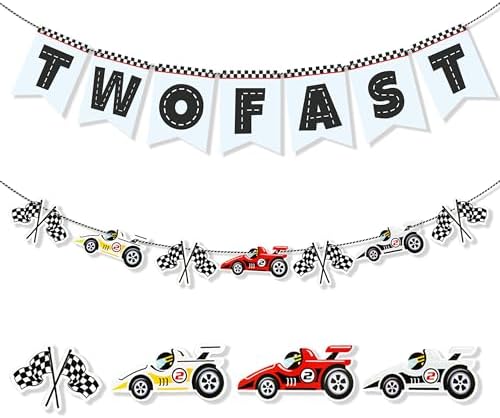 Amazon.com: Two Fast Banner - Race Car Birthday Decorations,Race Car ...