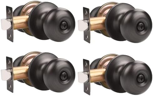 GOBEKOR 4 Pack Privacy Door Knobs Oil Rubbed Bronze Interior Door Knobs with Lock Bedroom ...