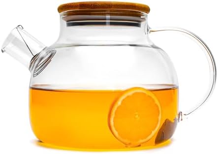 Amazon.com | Glass Teapot with Bamboo Lid and Removable Filter Spout ...