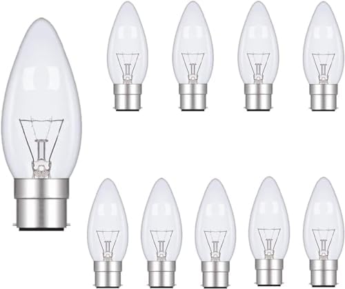 10 Pack B22 Candle Bulbs 40W, Bayonet Light Bulbs Clear Dimmable, 2700K ...