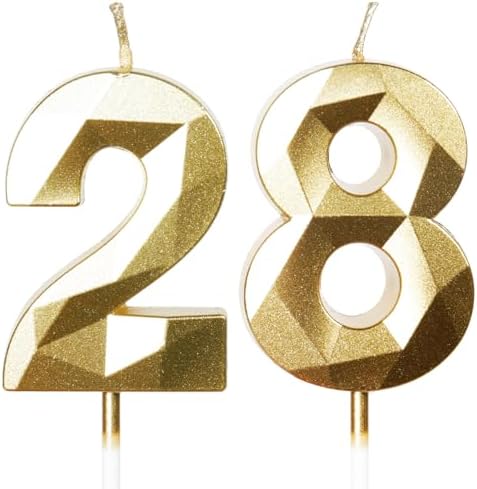 Amazon.com: 28th Birthday Candles,Number 28 Candles, Gold Happy ...