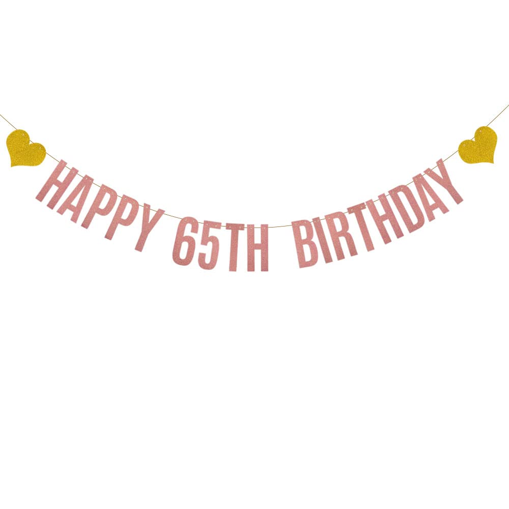 Amazon.com: HAPPY 65TH BIRTHDAY Banner,Pre-Strung,Rose Gold Glitter ...