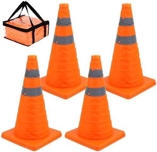 QWORK® 4 Pcs 18" Collapsible Traffic Safety Cones, Reflective Safety ...