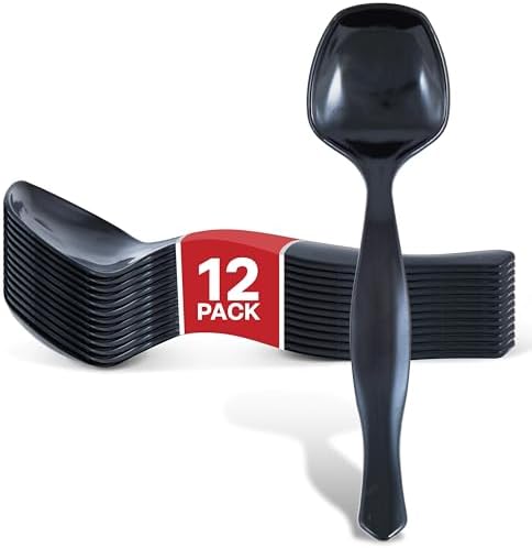 Amazon.com: 12 Pack Black Plastic Serving Spoons For Buffet 7.5 Inch ...