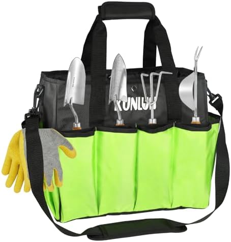 KUNLUN Gardening Tote Bag, Garden Tool Bag with 14 Pockets & Elastic ...