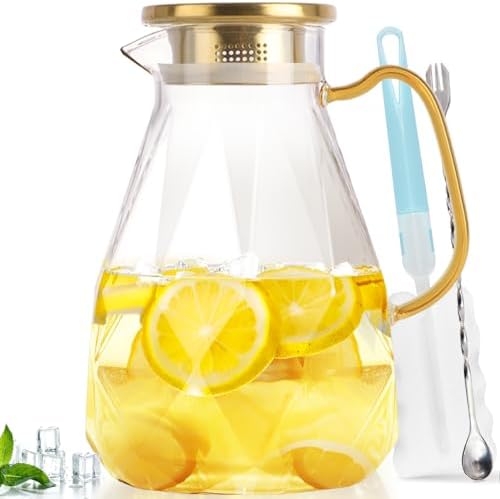 Amazon.com: Yirilan Glass Pitcher, 2.2 Liter Water Pitcher With Lid ...