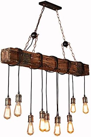 10-Light Industrial Rustic Wood Pendant Light Chandelier Lighting ...