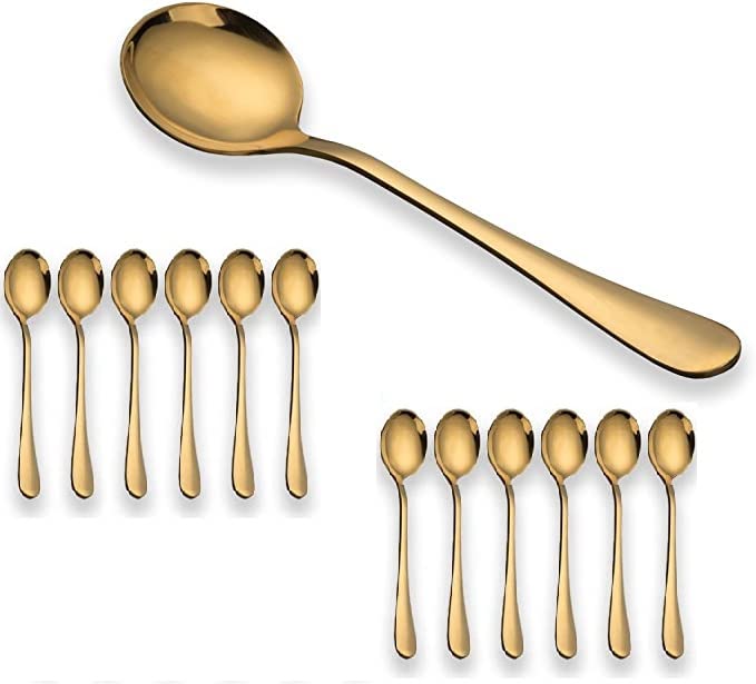 Buy Besillia Gold Soup Spoon of 12, 7.5" Stainless Steel Titanium ...