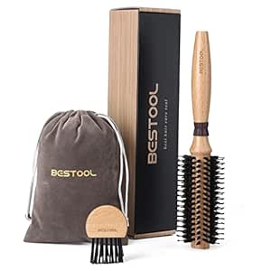 BESTOOL Rundbürste zum Föhnen, Wildschweinborsten mit Nylonstiften Rundhaarbürste ...