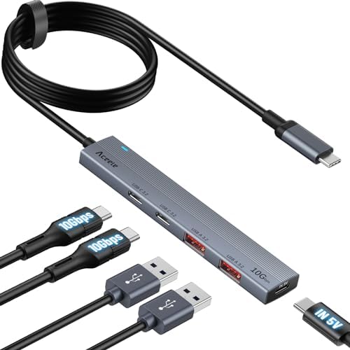 Aceele USB Hub 𝟏𝟎𝐆𝐛𝐩𝐬, USB 3.2 Gen 2 Hub with 4 USB A Ports and Type-C ...