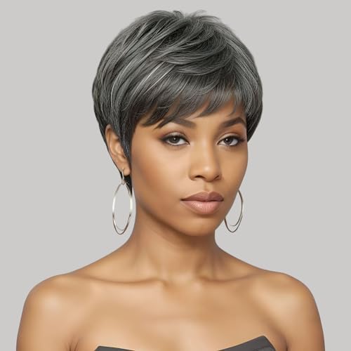 Amazon.com : Gray Wigs for Women, Undeformed Black and white Gradient Short Wig Natural ...