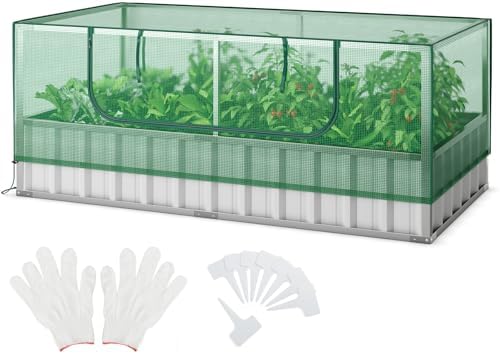 GiantexUK Raised Garden Bed with Greenhouse, 2-in-1 Galvanized Metal ...
