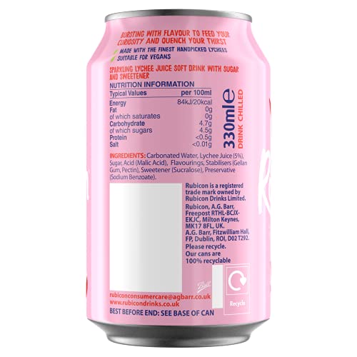 Rubicon 24 Pack Sparkling Lychee Flavoured Fizzy Drink with Real Fruit ...