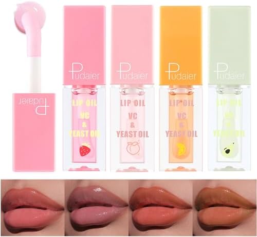 Amazon.com : Moisturizing Lip Oil Set 4 Colors Fruit Flavoured Lip Care ...