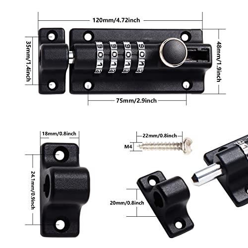 NIVAOBI Combination Locking Bolt 4 Digit Sliding Lockable Padbolt 120mm ...