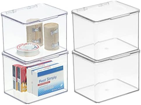 mDesign Stackable Plastic Storage Bin Box with Hinged Lid Organizer for ...