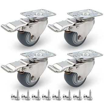 NERILEE Stainless Steel 2 Inch Caster Wheels with Brake – Heavy Duty ...