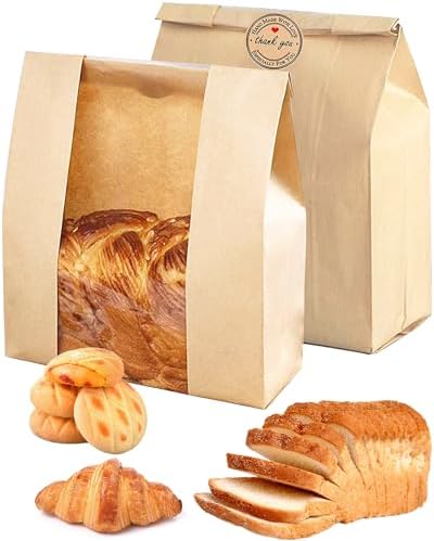 Paper Bread Bags for Homemade Bread, Large Kraft Paper Bakery Bags with ...
