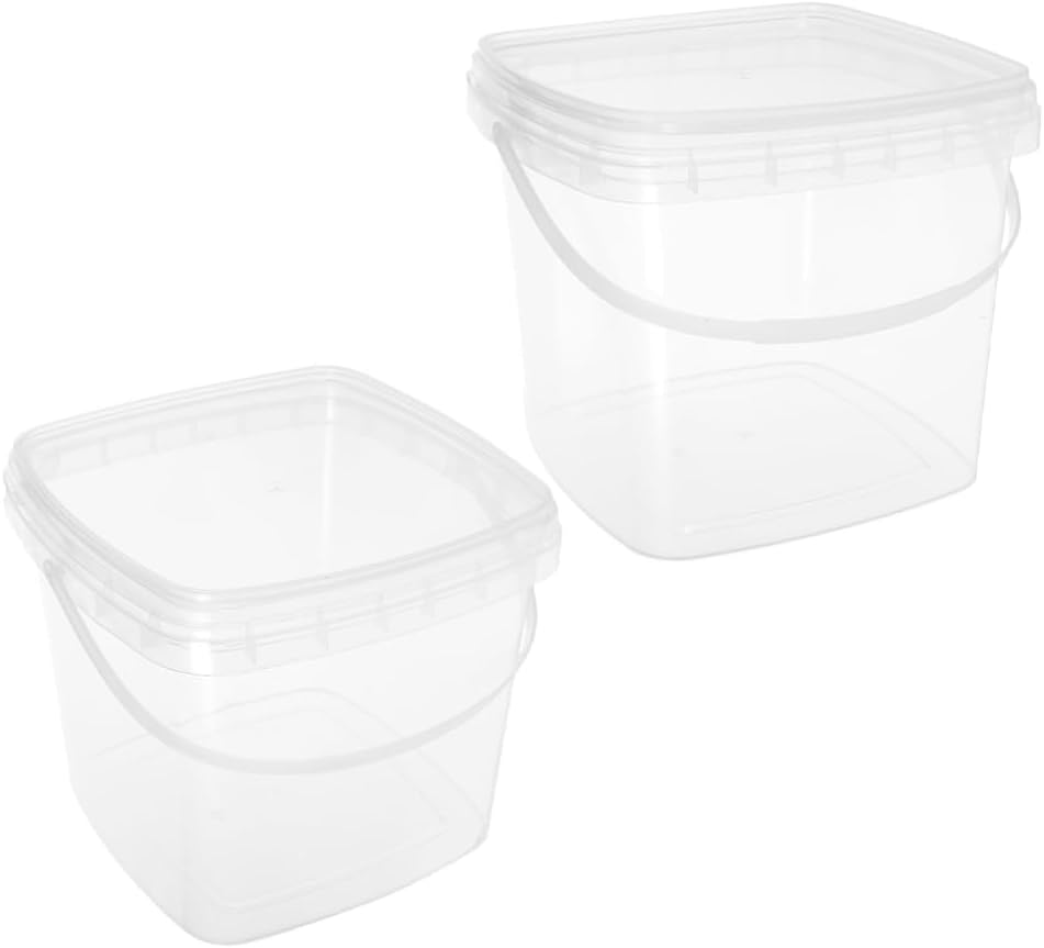 Amazon｜Cabilock 2個 5リットル 四角い プラスチック 食品 バケツ 蓋付き クリア ペール ハンドル と 蓋付き 保管 バケツ オイル 桶 コンテナ ドライ 食品 冷凍庫 ...