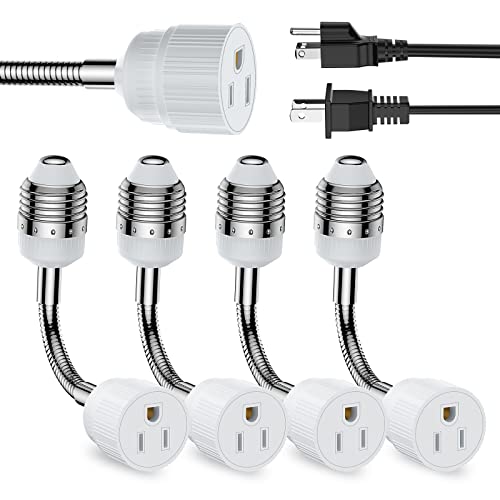 4 Pack E26/E27 Light Socket to Plug Adapter 3 Prong, Adjustable Goose ...