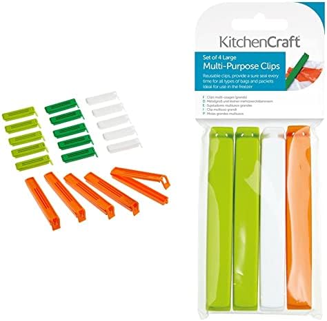 KitchenCraft Food Bag Clips for Food Storage, Plastic, Assorted Sizes ...