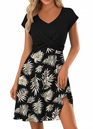 Buy SAUKOLE Dresses for Women Trendy Summer Twist Front V Neck Sundress ...