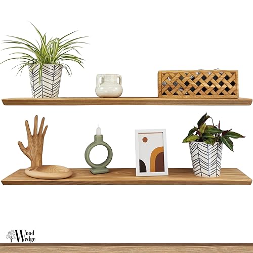 Wood Wedge Floating Shelves Set of 2, Ash Wood Hanging Shelf with ...