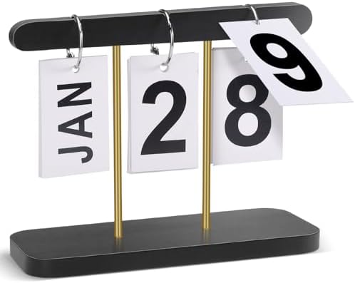 Wood & Metal Perpetual Flip Calendar, Reusable Wooden Desk Calendar ...