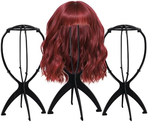Amazon.com : Wig Stand 3 Pack Wig Head Stand Black Portable Collapsible ...