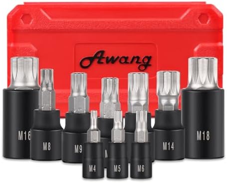 Awang 10-Piece XZN Triple Square Spline Bit Socket Set, 1/4",3/8"and 1/ ...