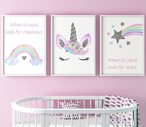 9 Pieces Unicorn Rainbow Wall Art Prints Unframed Watercolor Unicorn ...