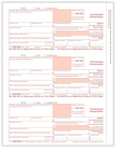 Amazon.com : ComplyRight 1099-NEC Federal Copy A Tax Form, 3-Up, Pack ...