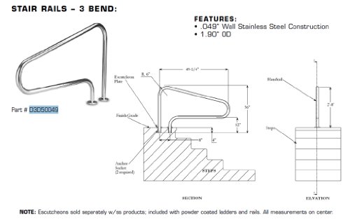 Inter-Fab D4D049-FL 4-Bend flanged Stair Rail Swimming Pool handrail ...