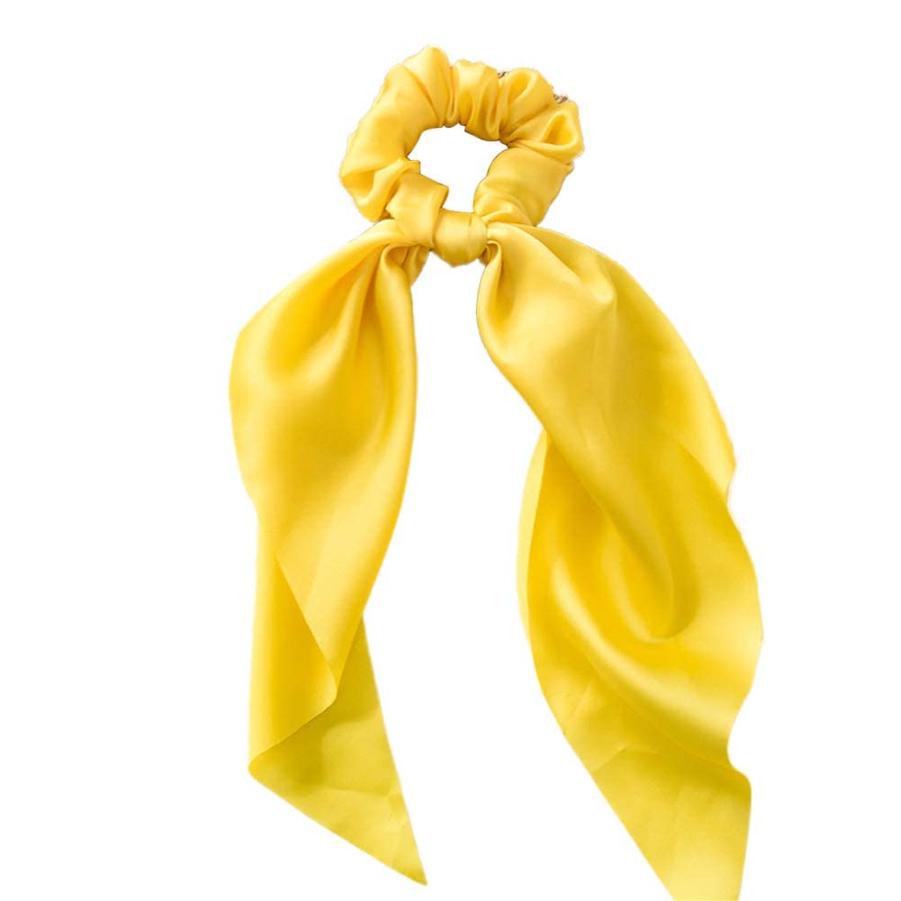 Amazon.com : Yellow Bow Scrunchies, Satin Ribbon Ponytail Hair Tie ...