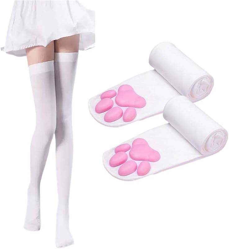 Pink Cat Paw Pad Thigh High Socks Cute Kitten Claw Stockings For Those ...
