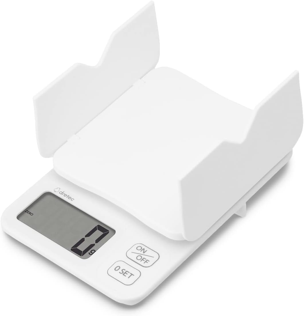 Amazon｜dretec【日本メーカー】 ドリテック(dretec) デジタルスケール 計量皿が開く パカットプラス 2kg/1g単位 風袋引き 大画面 ホワイト｜デジタルはかり オンライン通販