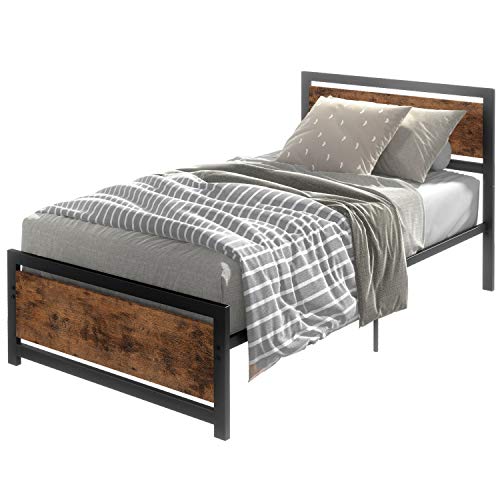 LIKIMIO Industrial Twin Bed Frame with Headboard and Footboard, Strong ...