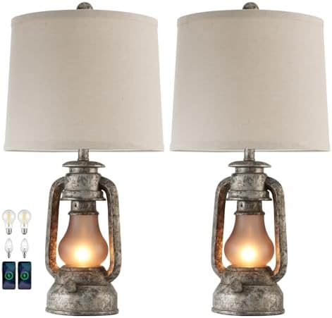 RORIANO Farmhouse Rustic Table Lamps for Living Room Set of 2, Vintage ...