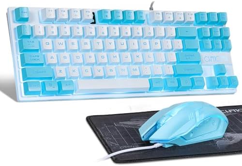 Amazon.com: CHONCHOW Blue Keyboard and Mouse Combo, 87 Keys TKL USB ...