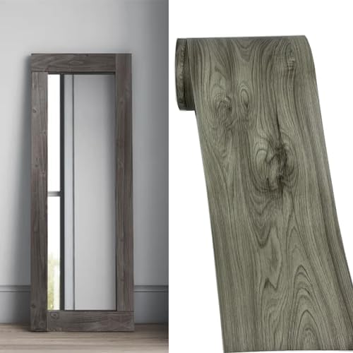 DESOMINOR 32.8FT Brown Grey Border Peel &Stick Wood Grain Wallpaper ...