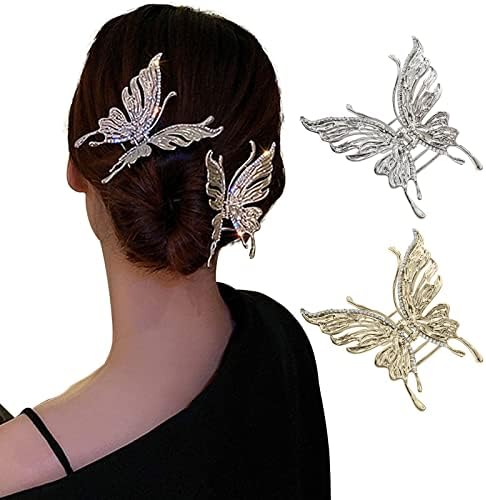 Amazon.com : 3D Butterfly Hair Accessories for Women - Silver Metal ...