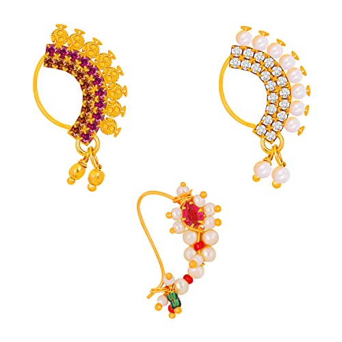 Buy Traditional Maharashtrian Nath Nose Ring Pack of 3 for Women and ...