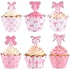 Amazon.com: 48 PCS Bow Cupcake Liners and Toppers, Pink Bow Birthday ...
