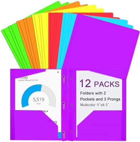 Amazon.com : 12 Pack Plastic Folders with Pockets and Prong, 2 Pocket 3 ...