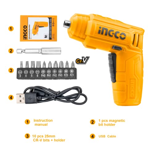 INGCO Lithium-Ion Cordless Screwdriver, Powered Screwdriver LED ...