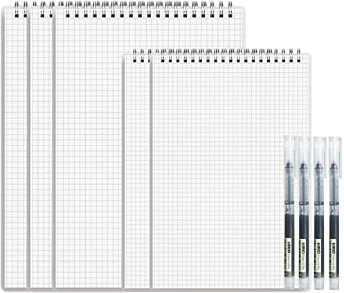 UIRIO 5 Pack Spiral Journal Grid Notebook - Top Coil Flip Top Math ...