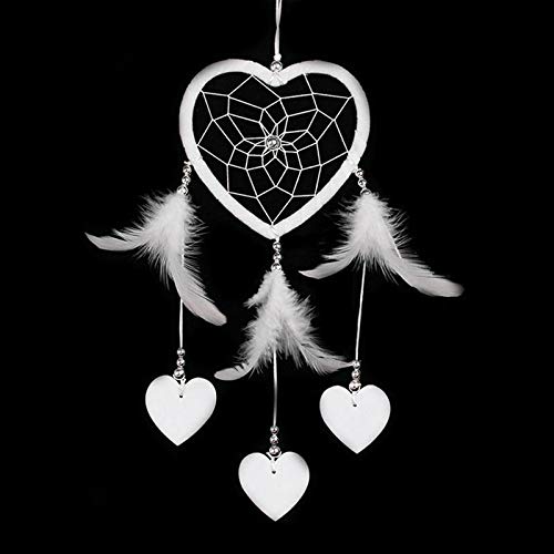 ELECTROPRIME Heart Shape White Dream Catcher Handmade Feathers Wall ...