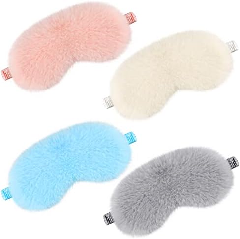 Amazon.com: 4 Pieces Plush Eye Mask Silk Furry Sleep Masks Comfortable ...