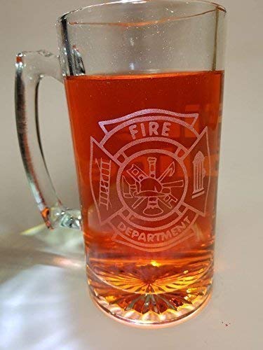 Amazon.com: Fire Department Glass Mug with etched logo, Beer Mug for ...